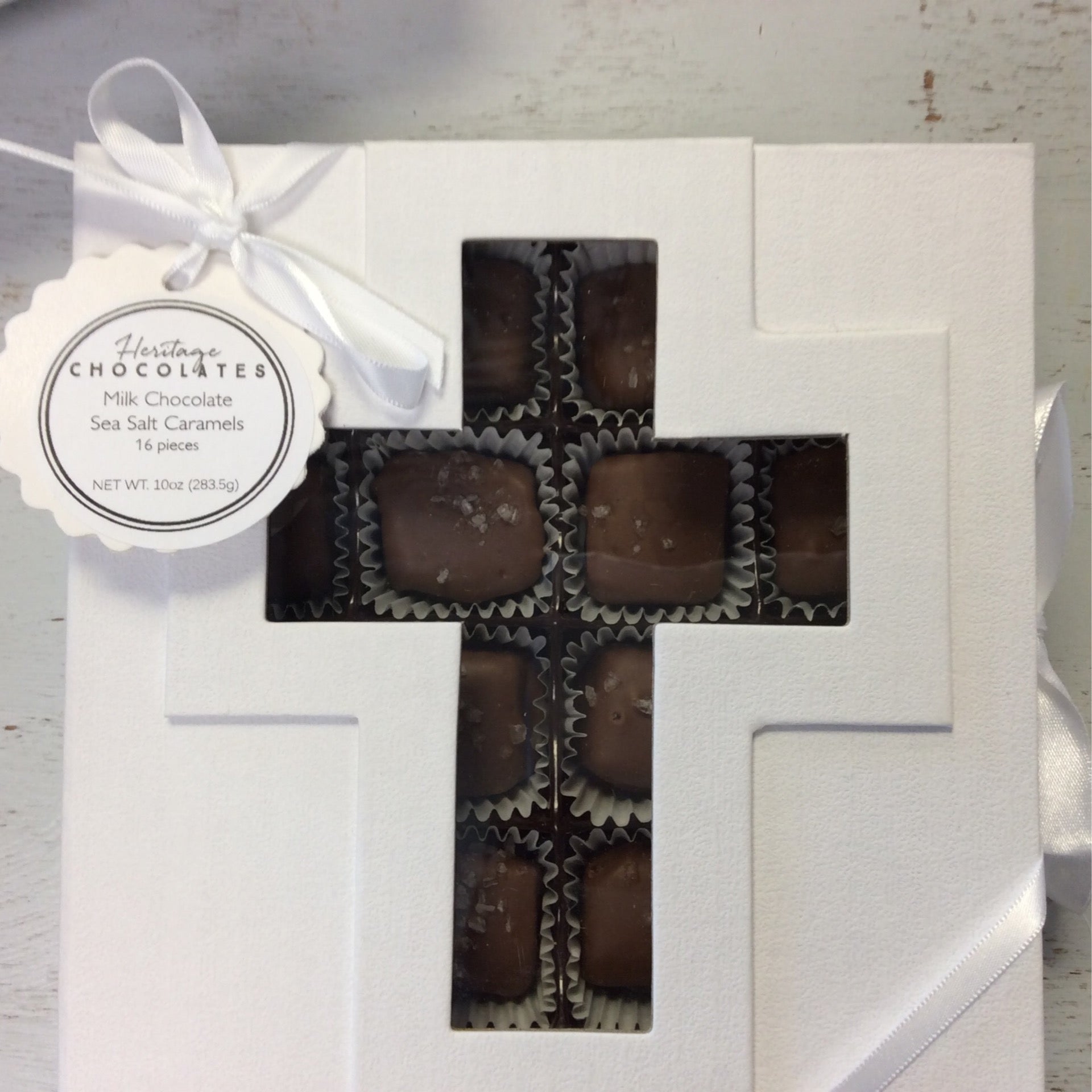 Cross Box with Sea Salt Caramels | Heritage Chocolates